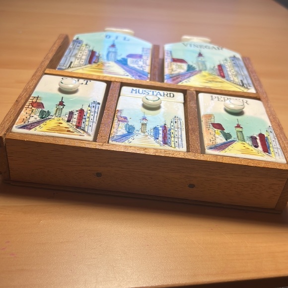 Vintage | Kitchen | Vintage Japan Ceramic Condiments Jar Set Wooden ...